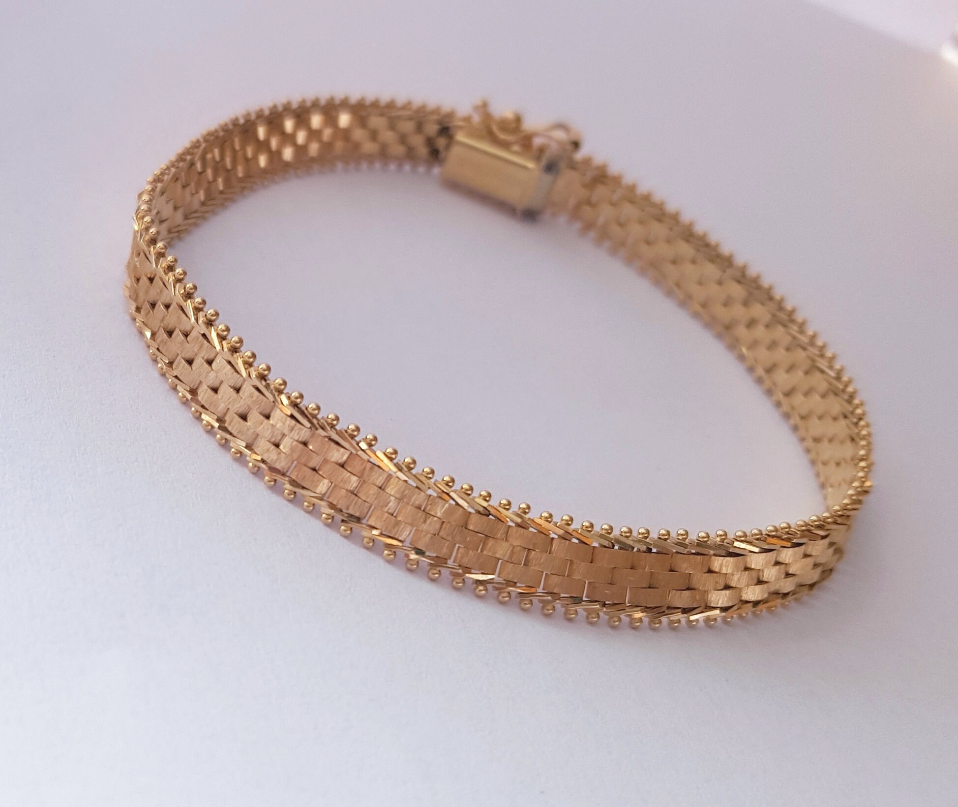 14ct Gold Flat Box Chain Bracelet With Box Clasp. 7 1/4 - Etsy