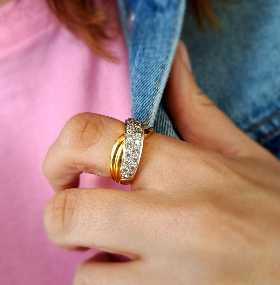 Vintage 18ct Gold & Diamond Pavé Crossover Ring. Size R (EU 59) Free ...