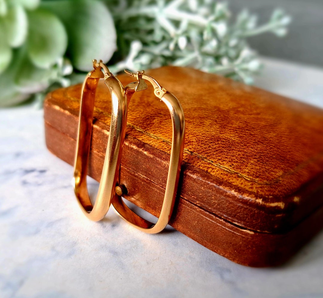 Vintage 9ct Gold Large Rectangular Hoop Earrings. Vintage Jewelry ...