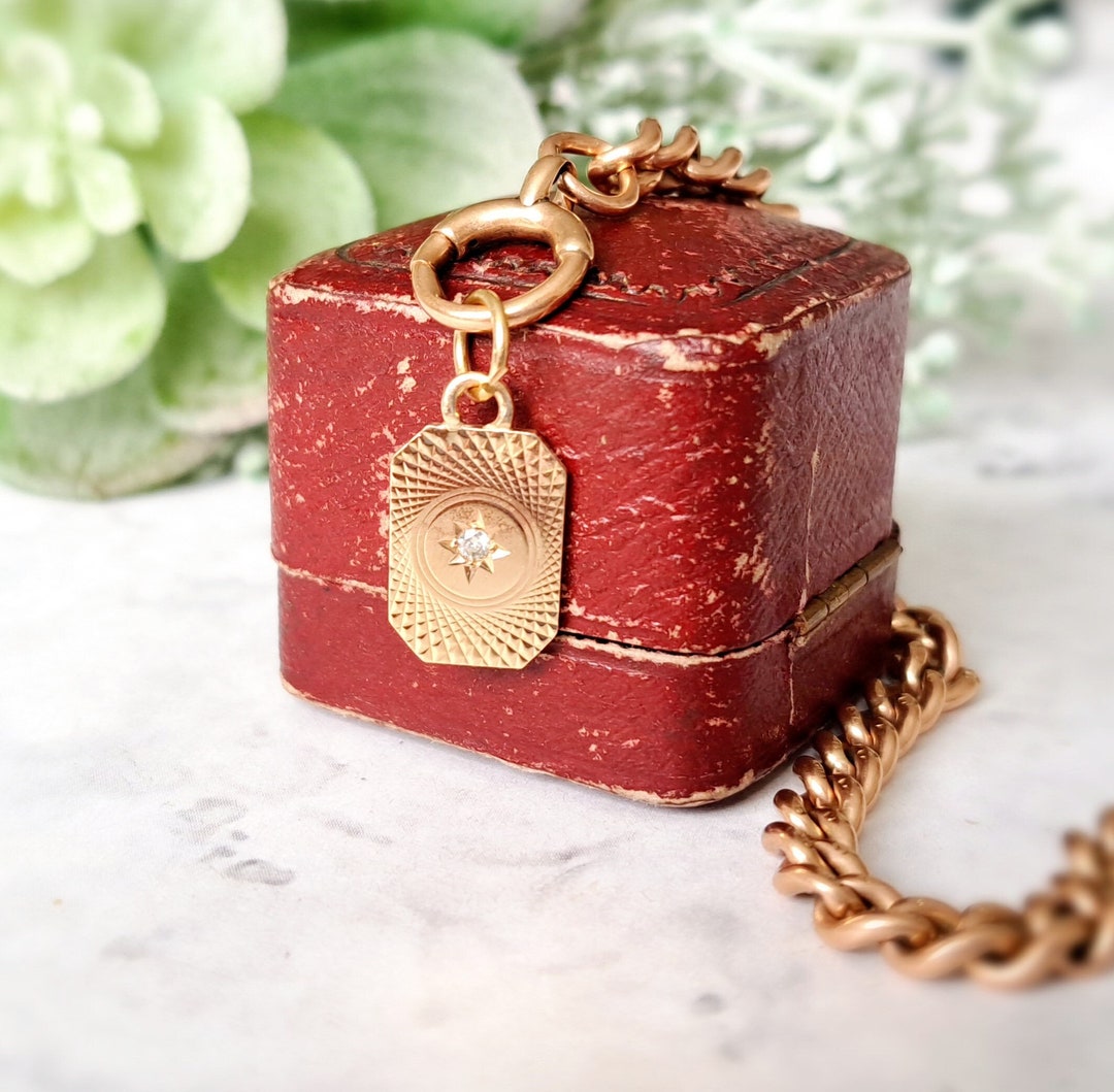 Antique 9ct Gold & Diamond Engine Turned Pendant. Hallmarked - Etsy