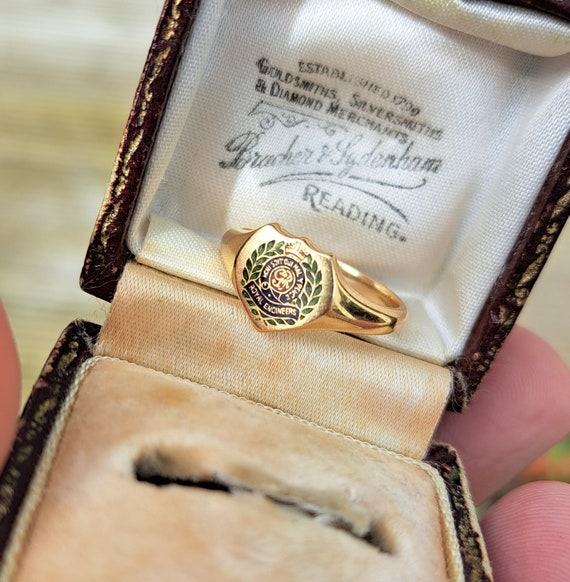 Rare Antique 18ct Gold & Enamel WW1 Signet Ring. Size… - Gem