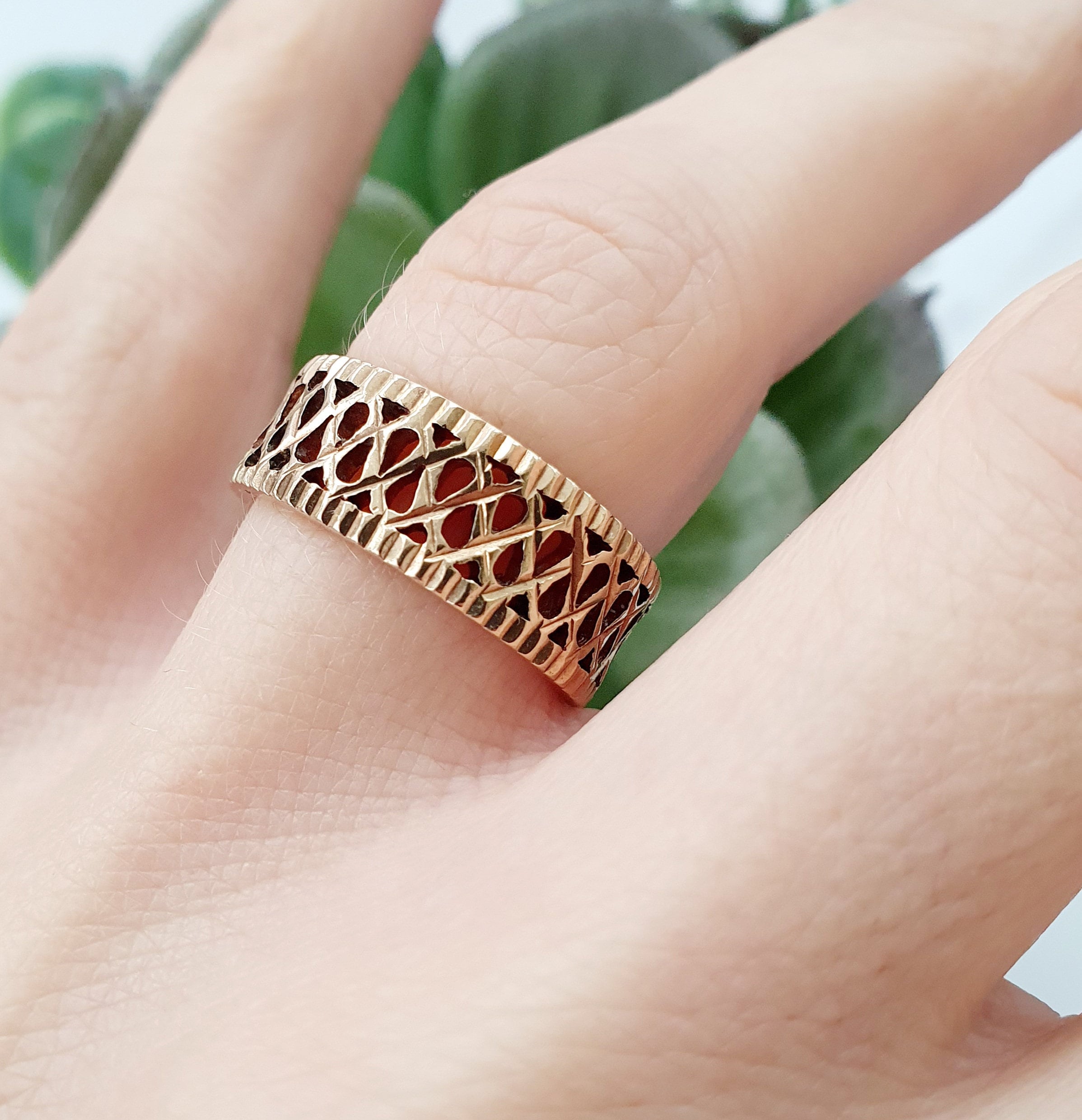 Vintage 9ct Gold 7mm Patterned Lattice Band Ring. Size L EU - Etsy