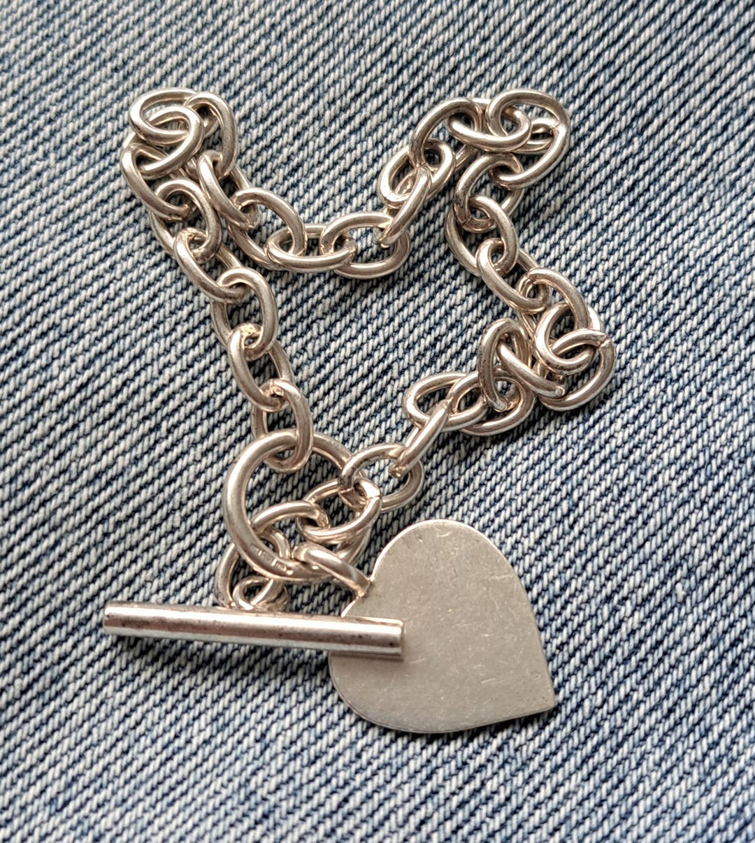 Vintage Sterling Silver T-bar Toggle and Heart Bracelet. Hallmarked ...
