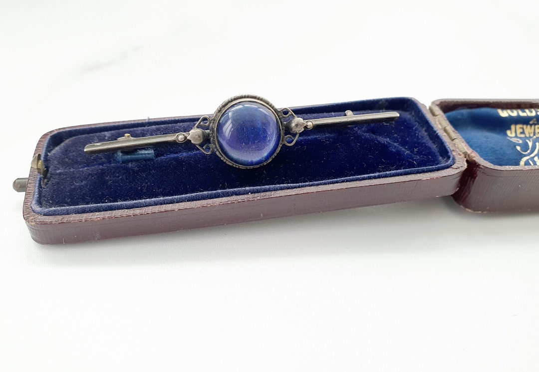 Antique Sterling Silver Brooch With Blue Glass Cabochon Brooch. Arts ...