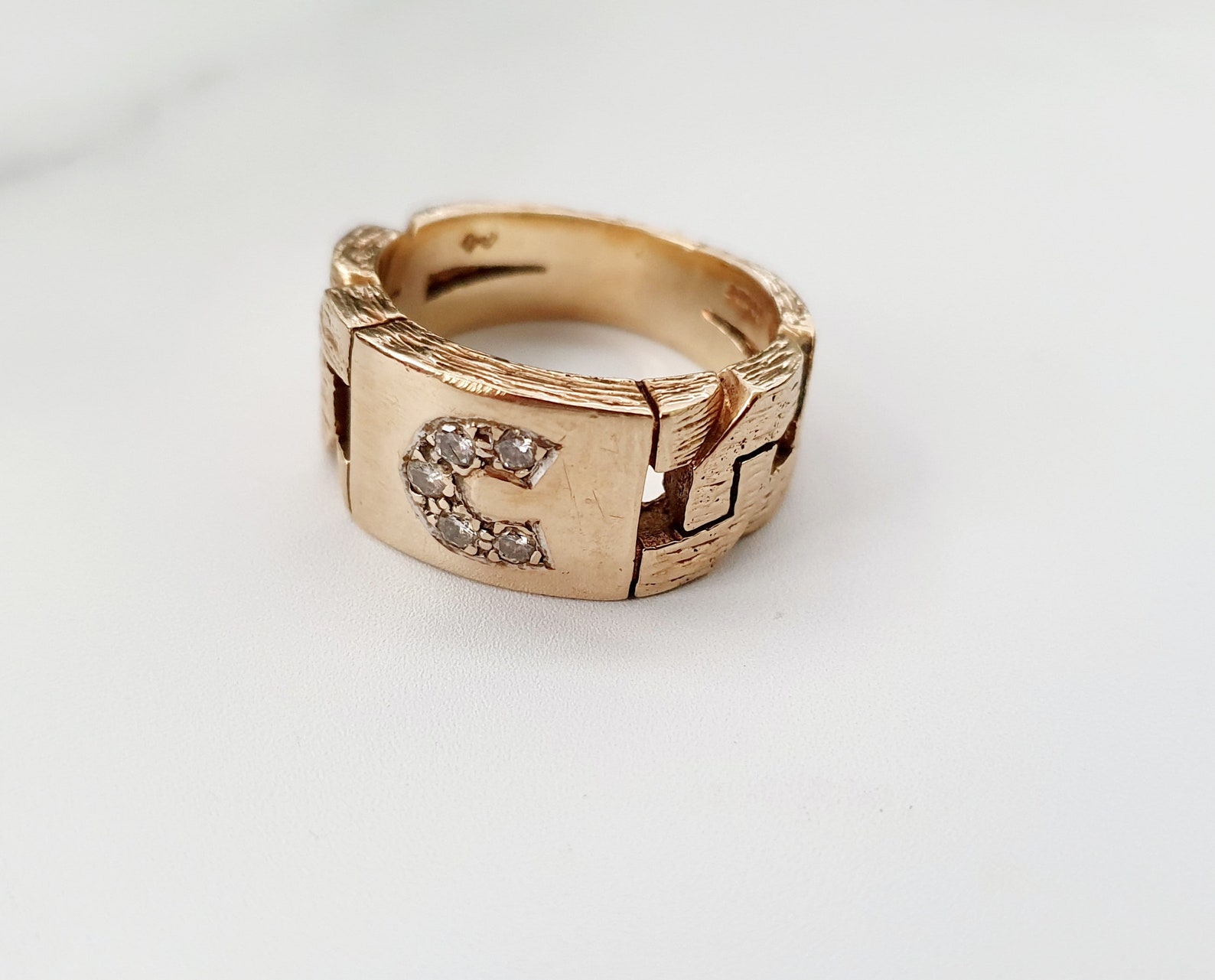 Vintage 9ct Gold & Diamond Very Heavy 17.2g Initial C Ring. - Etsy