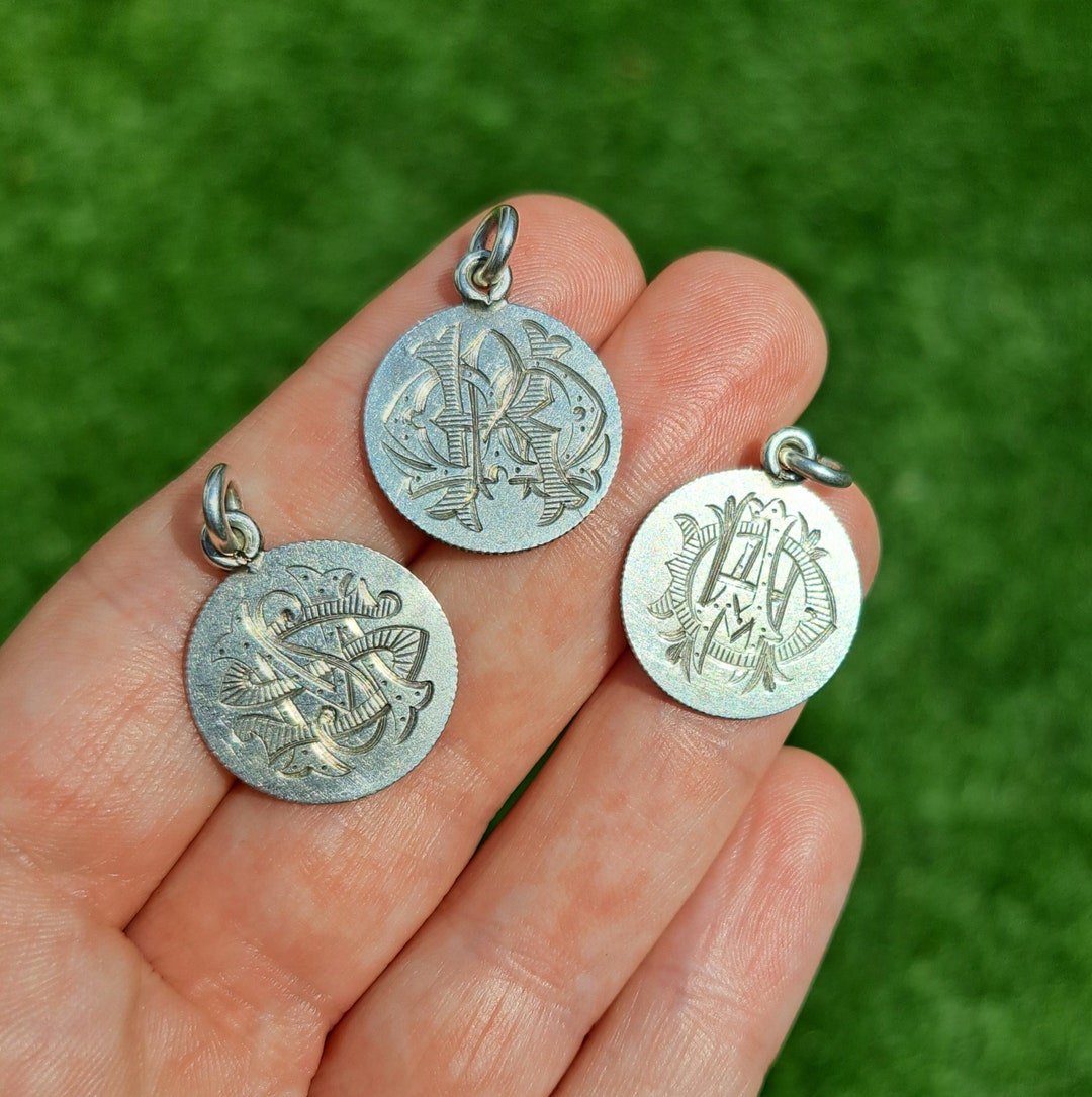Antique Sterling Silver Love Token Coins. Monogram Engraving. Early ...