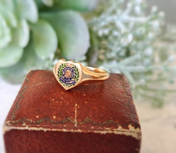 Rare Antique 18ct Gold & Enamel WW1 Signet Ring. Size… - Gem