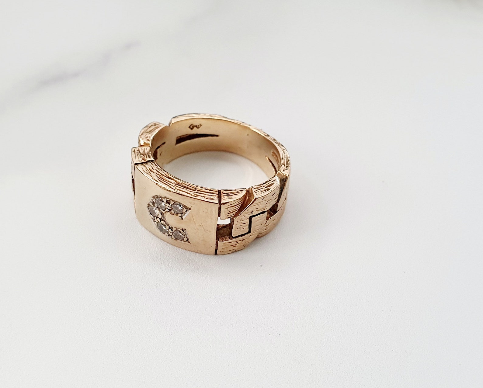 Vintage 9ct Gold & Diamond Very Heavy 17.2g Initial C Ring. | Etsy
