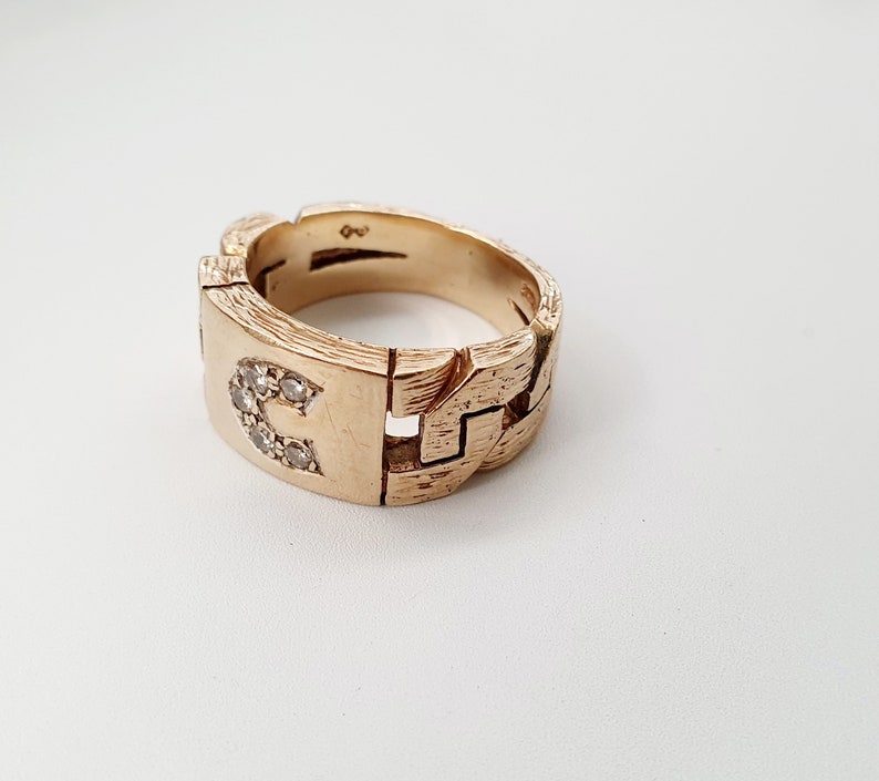 Vintage 9ct Gold & Diamond Very Heavy 17.2g Initial C Ring. - Etsy
