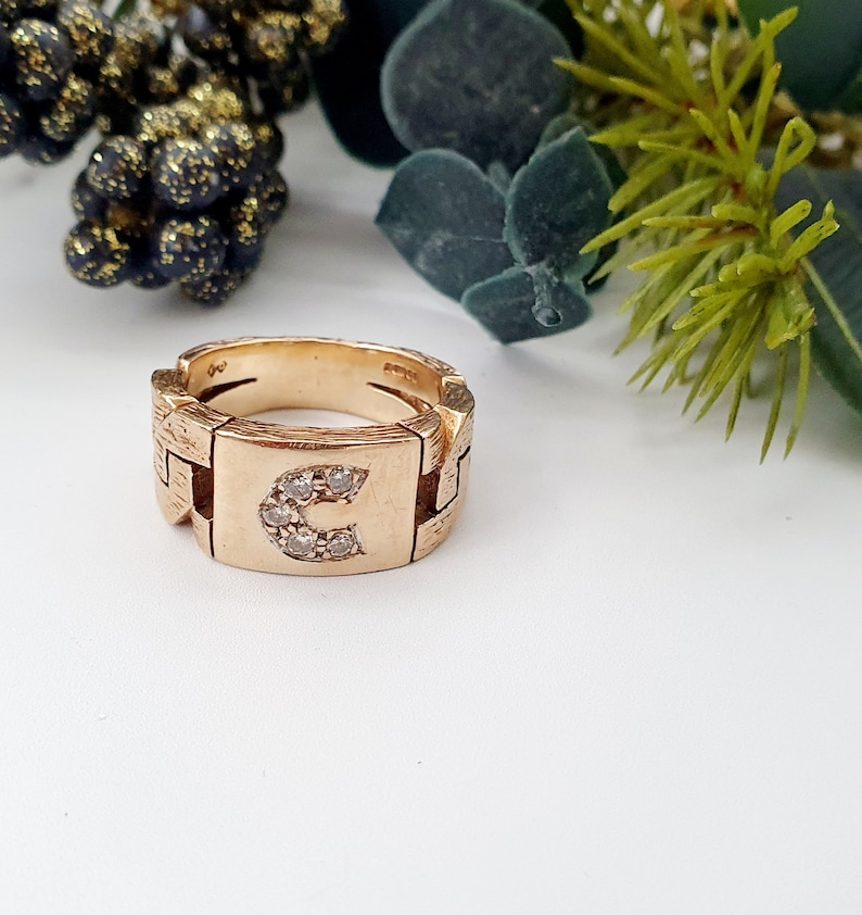 Vintage 9ct Gold & Diamond Very Heavy 17.2g Initial C Ring. - Etsy