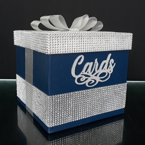 Navy Blue Square Card Box Sweet 16 Card Box Wedding | Etsy