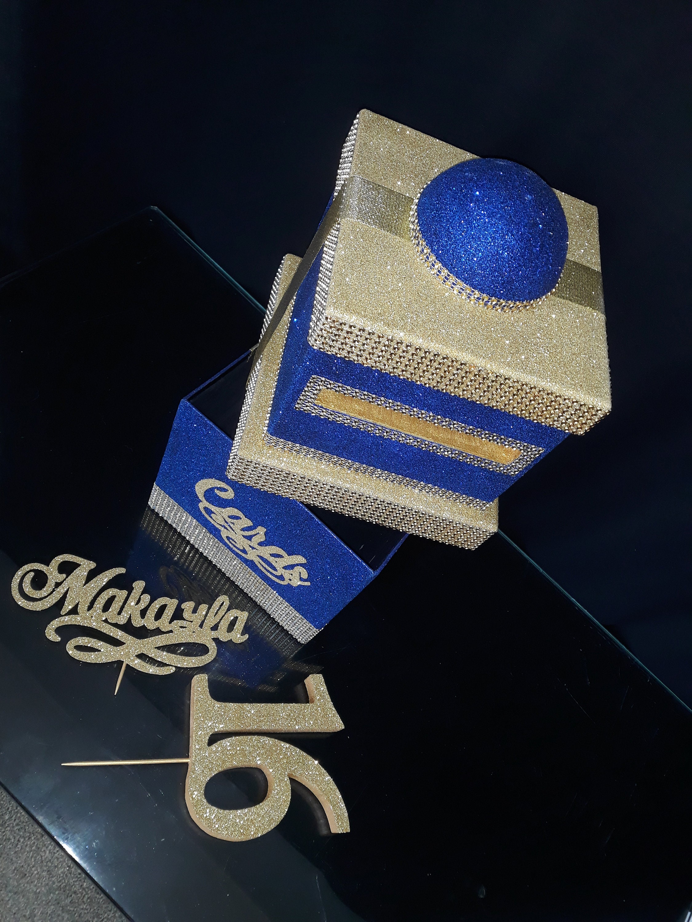 A Two-tier Card Box Navy Blue a Two-story Cardboxbox for | Etsy