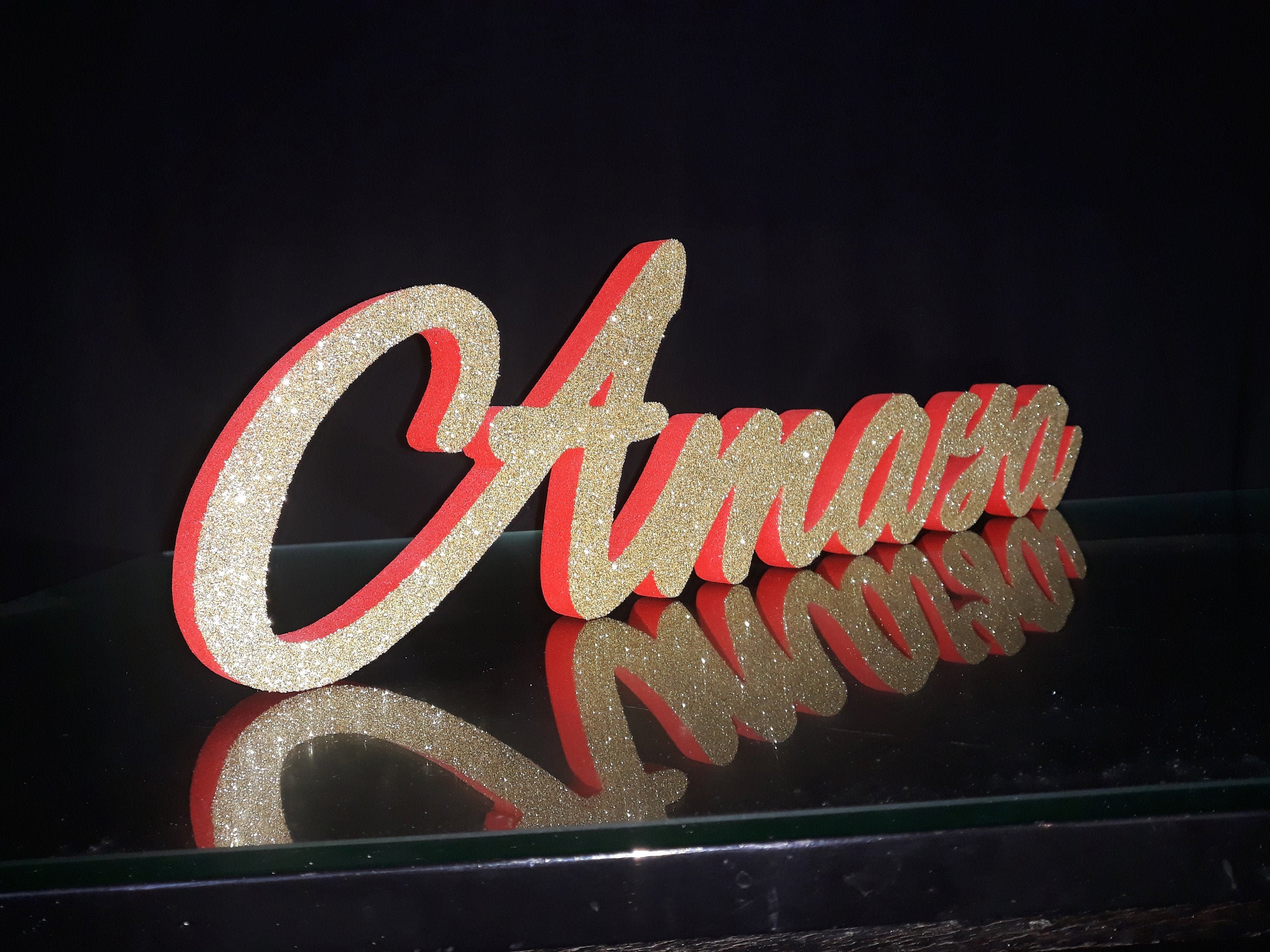 Nombre personalizado de color rojo 3D oro brillo letras de | Etsy