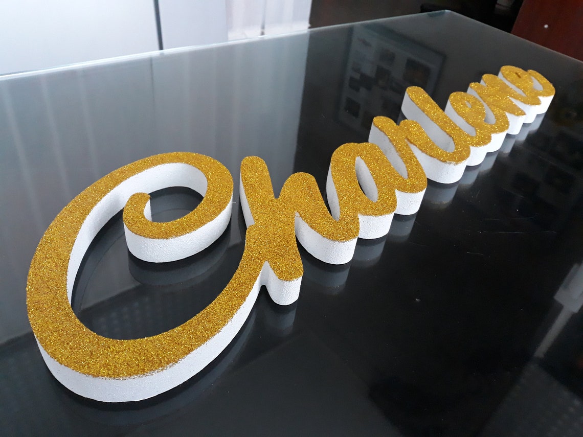 White Color Custom Name 3D Charlene Gold Glitterfoam Letters - Etsy