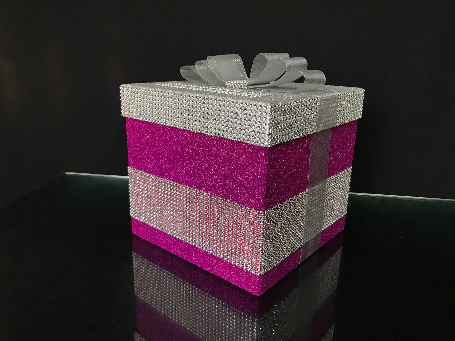 HOT Pink Square Card Box Glitter and Bling for Sweet 16 - Etsy