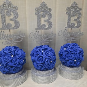 Royal Blue Roses, Centerpiece Ball Roses on Stand Sweet 16, Central ...