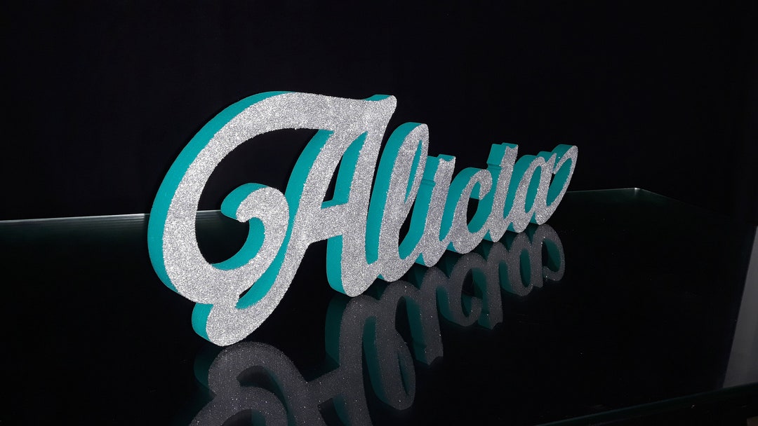 Turquoise Color Custom Name 3D Alicia Silver Glitter,sweet 15,foam ...