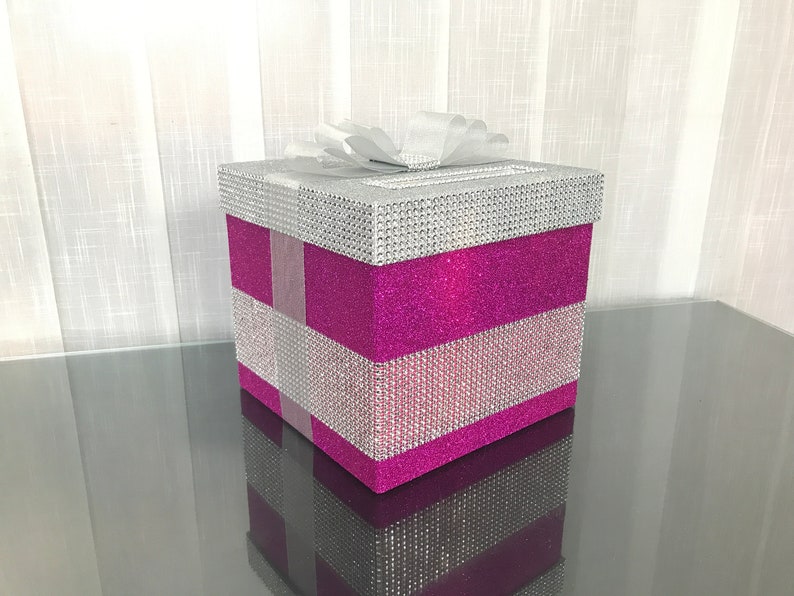 HOT Pink Square Card Box Glitter and Bling for Sweet 16 - Etsy
