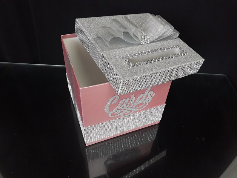 Rose gold and silver Square Card Box Glitter Sweet 16 Card | Etsy