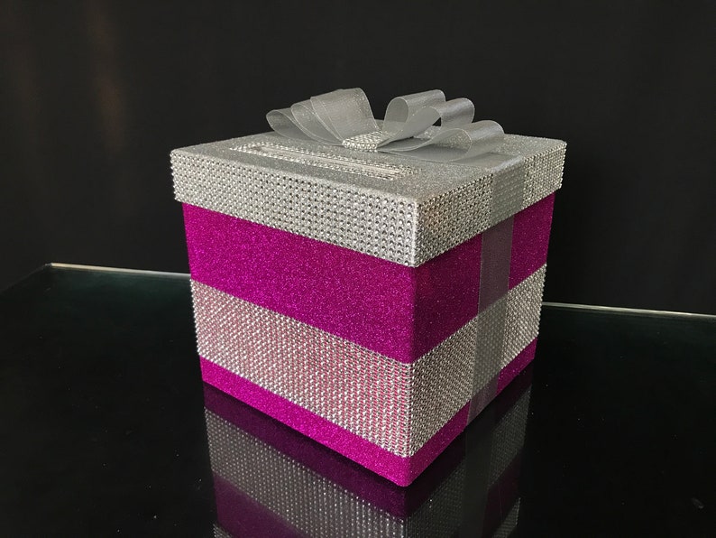 HOT Pink Square Card Box Glitter and Bling for Sweet 16 - Etsy