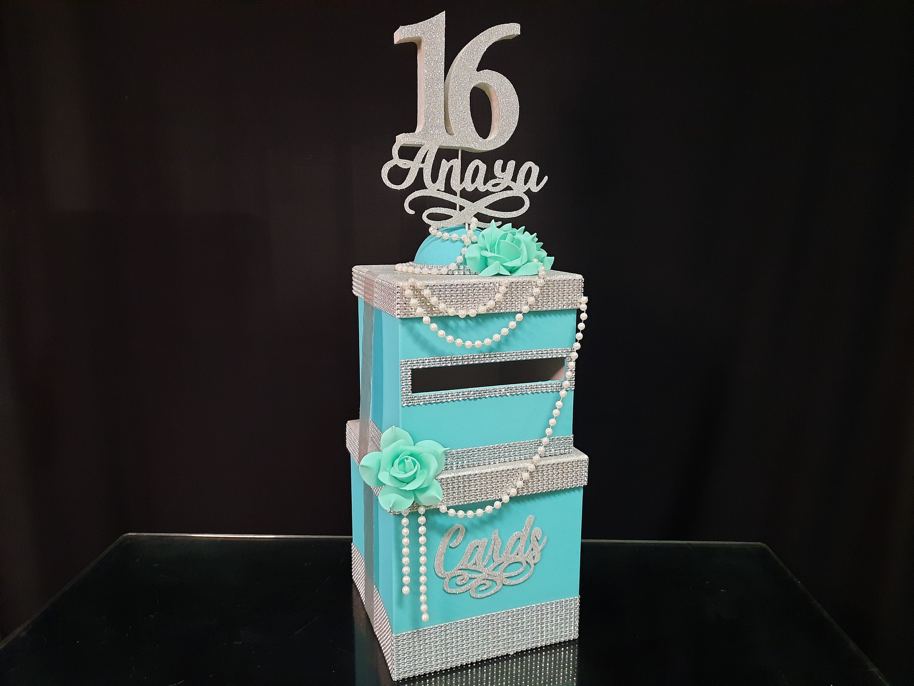 Tiffany Blue Color Card Box With Rose Tiffany Theme Cardbox - Etsy