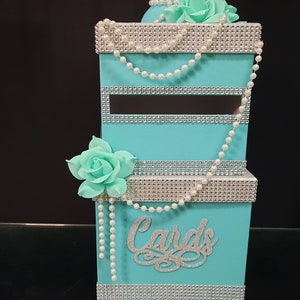 Turquoise Color Card Box With Rose, Turquoise Theme Cardbox, Cardbox ...