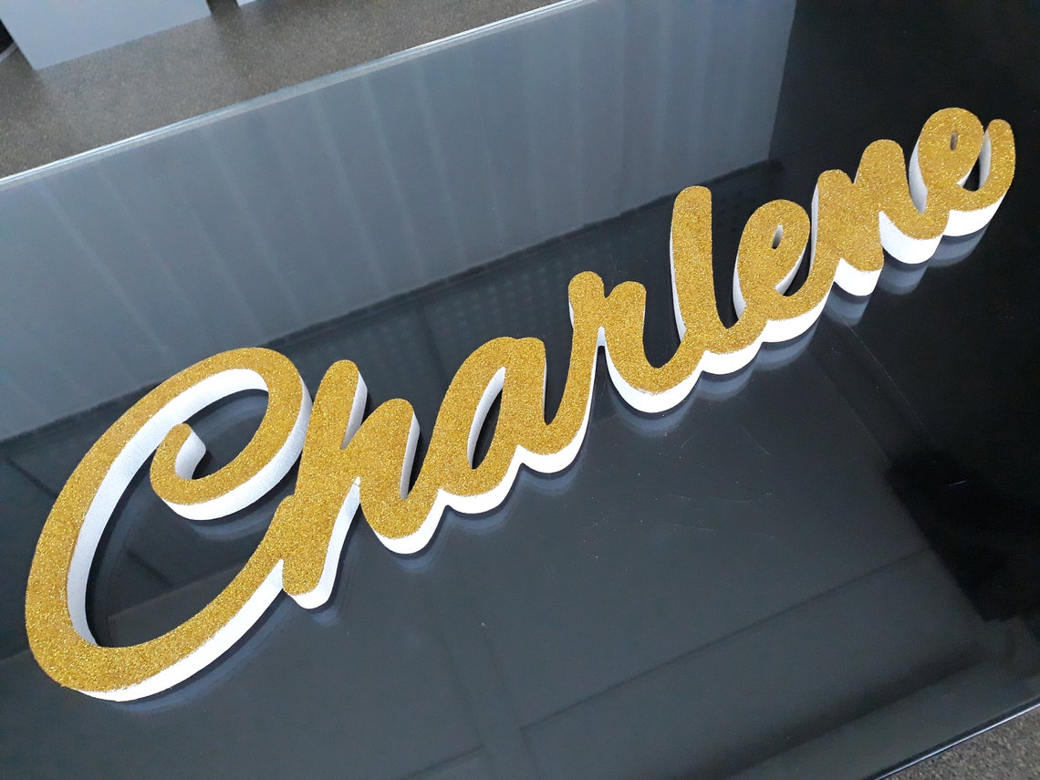 White Color Custom Name 3D Charlene Gold Glitterfoam Letters - Etsy