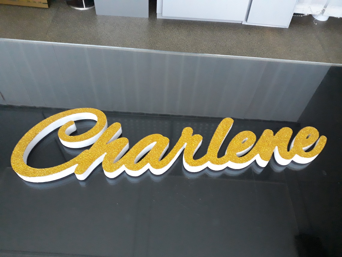 White Color Custom Name 3D Charlene Gold Glitterfoam Letters - Etsy