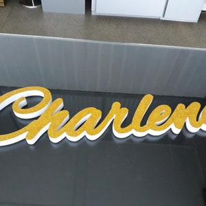 White Color Custom Name 3D Charlene Gold Glitter,foam Letters Name Age ...