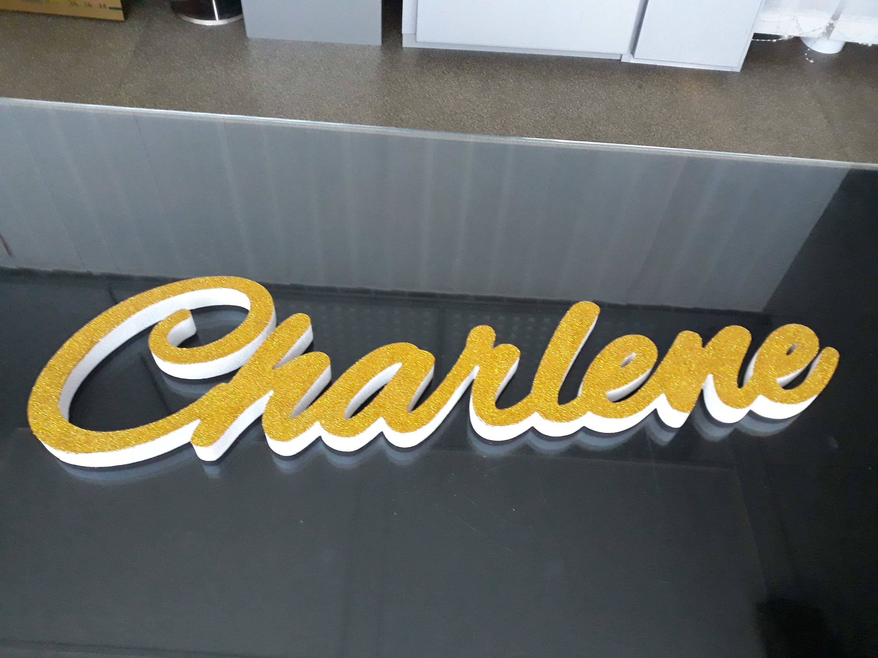 White Color Custom Name 3D Charlene Gold Glitterfoam Letters - Etsy