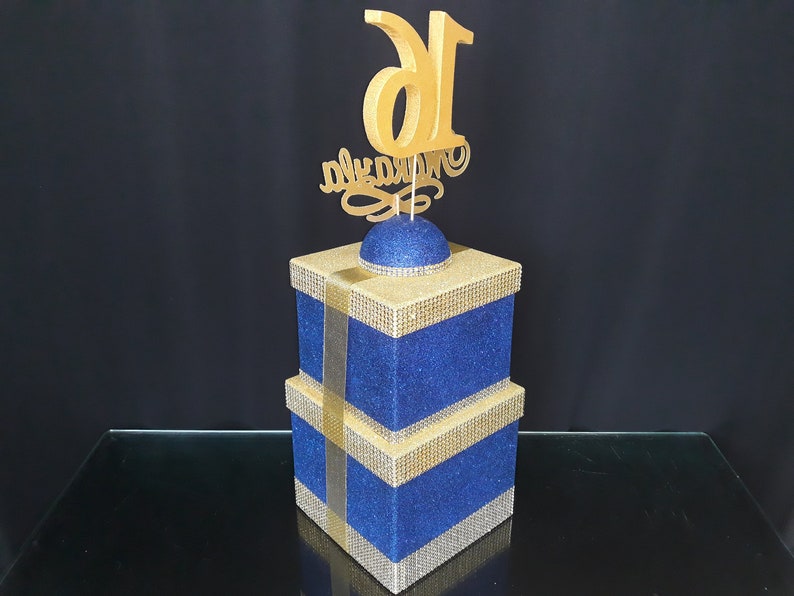 A Two-tier Card Box Navy Blue a Two-story Cardboxbox for | Etsy