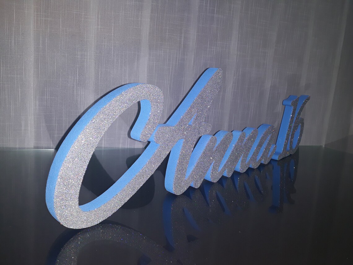 Custom Name Anna 16 Silver Glitter Styrofoam 3dlight Blue - Etsy