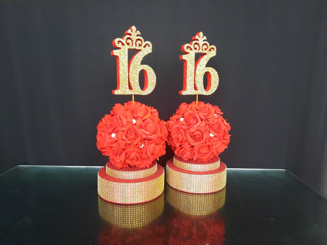 Centerpiece Ball of Red Roses on Stand Sweet 16,central Decor,central ...