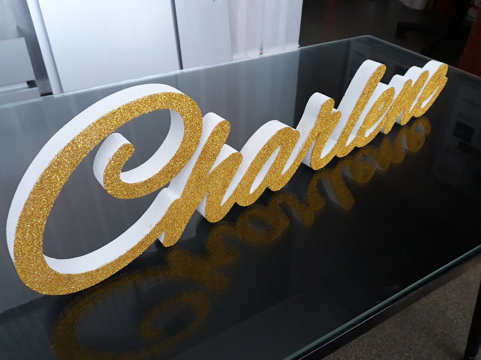 White Color Custom Name 3D Charlene Gold Glitterfoam Letters - Etsy