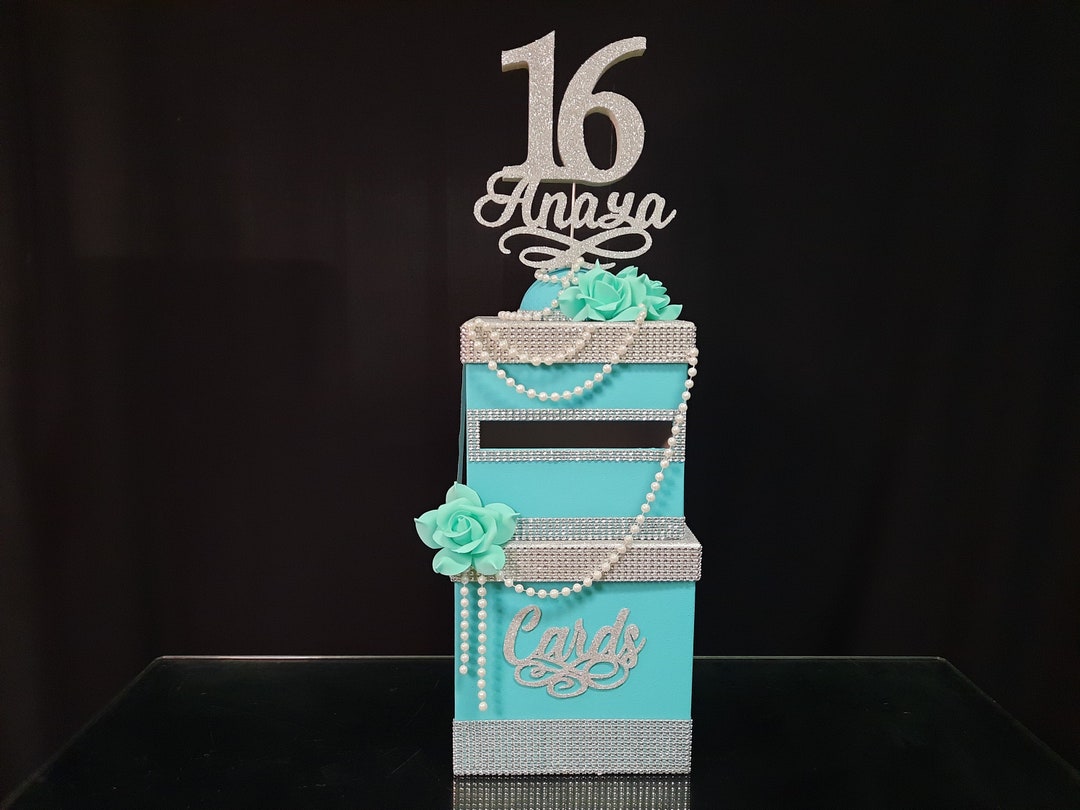 Turquoise Color Card Box With Rose, Turquoise Theme Cardbox, Cardbox ...