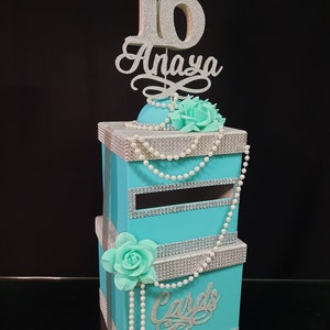 Turquoise Color Card Box With Rose, Turquoise Theme Cardbox, Cardbox ...