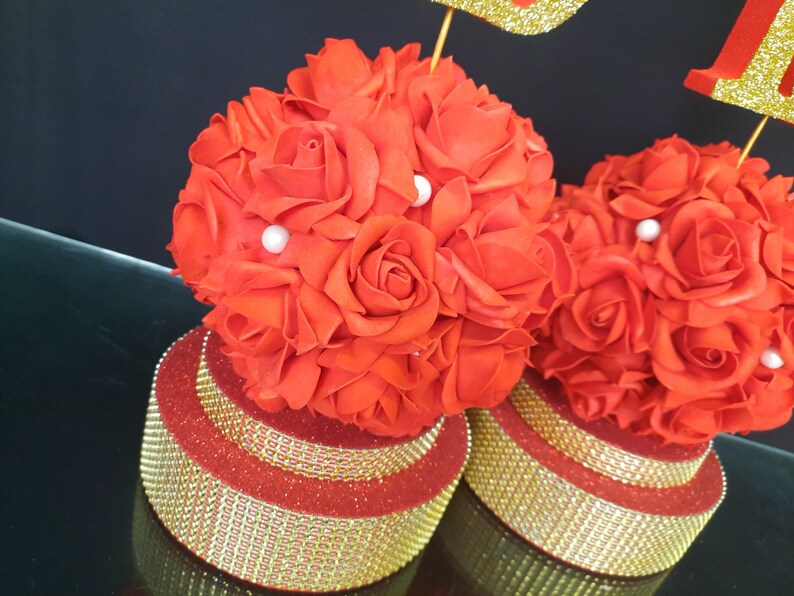 Centerpiece Ball of Red Roses on Stand Sweet 16central - Etsy