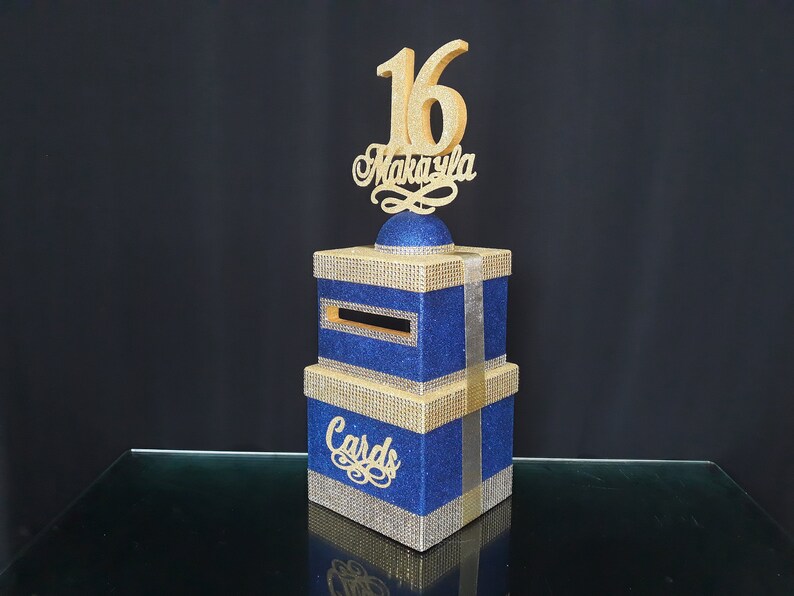 A Two-tier Card Box Navy Blue a Two-story Cardboxbox for - Etsy