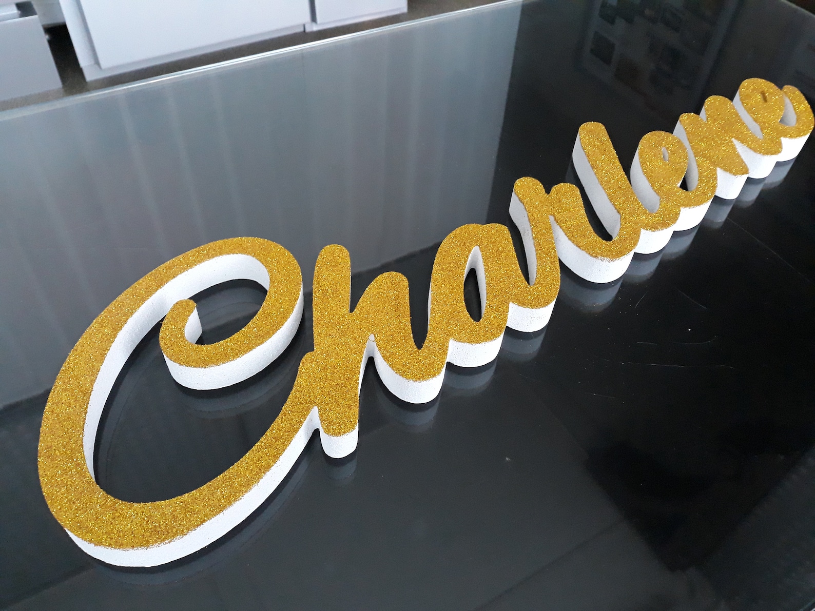 White Color Custom Name 3D Charlene Gold Glitterfoam Letters - Etsy