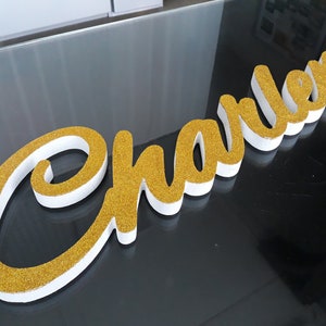 White Color Custom Name 3D Charlene Gold Glitter,foam Letters Name Age ...