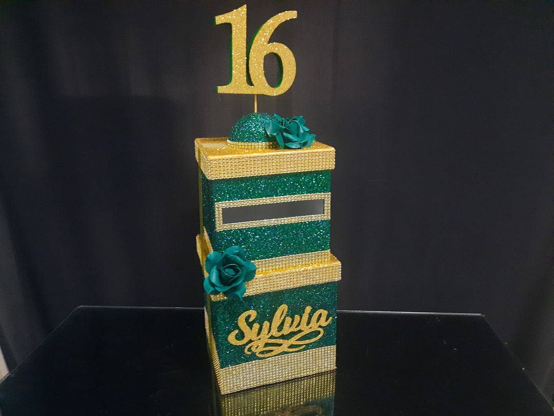 Emerald Green Card Box With Rose, Two-story Cardbox Emerald Green, Box ...