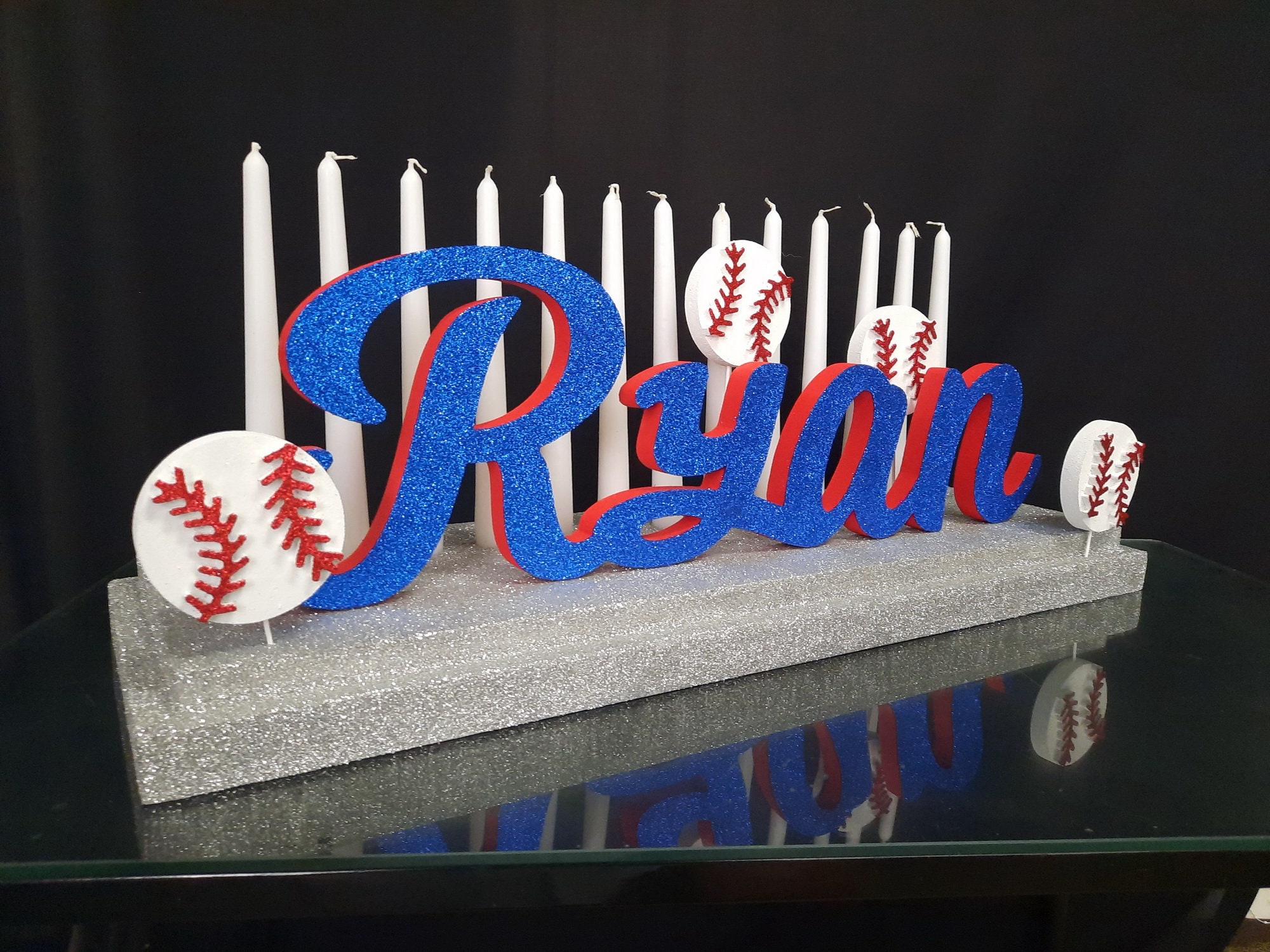 Baseballs Candelabra for Boy Baseballs Bar Mitzvah Bat | Etsy