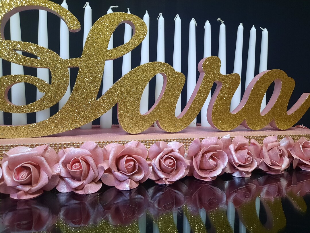 Rose Gold Sweet 16 Roses, Floral Rose Gold Quinceanera & Mitzvah Candle ...