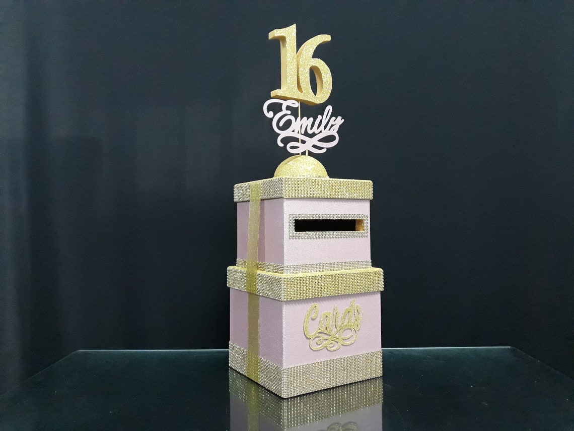 A Two-tier Card Box Rose Gold a Two-story Cardboxbox for | Etsy