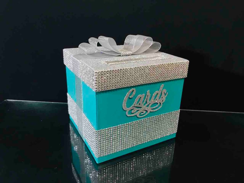 Turquoise Square Card Box Glitter and Bling for Sweet 16 - Etsy