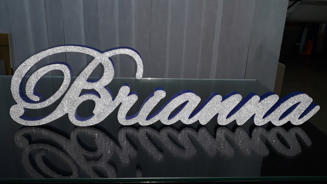 Royal Blue Color Custom Name 3D Brianna Silver Glitter,foam Letters ,3D ...