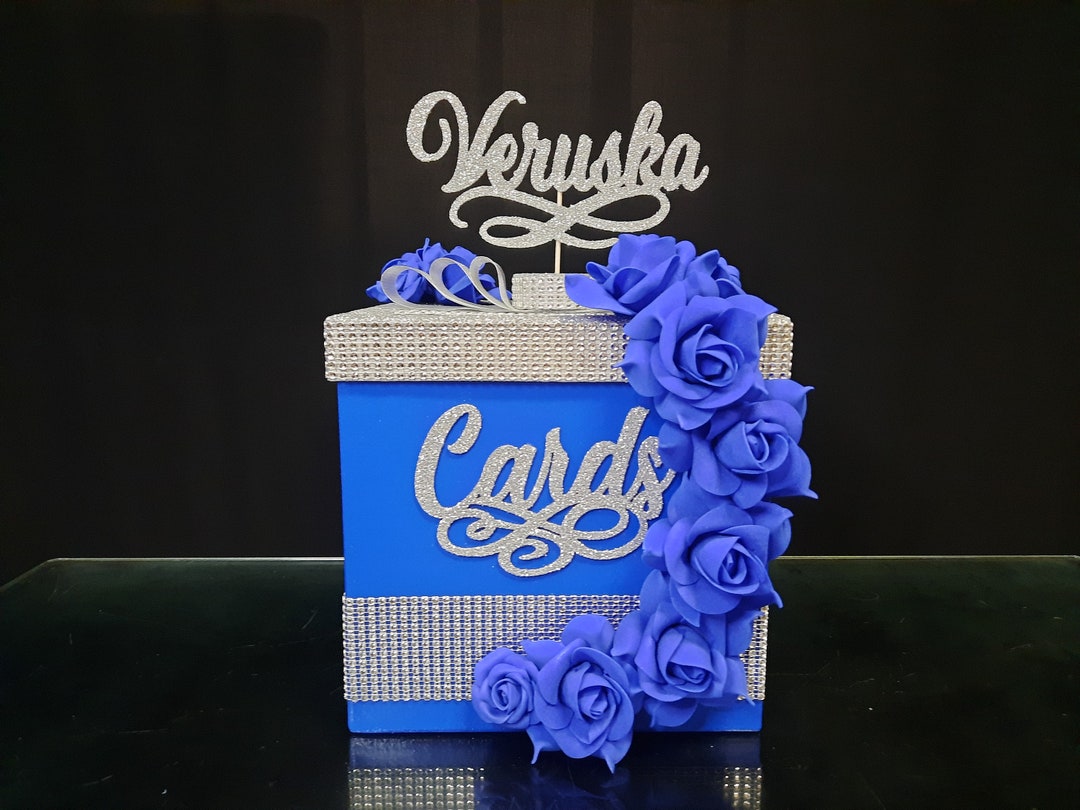 Royal Blue Card Box Sweet 16, Card Box Wedding Royal Blue, Mitzvah ...