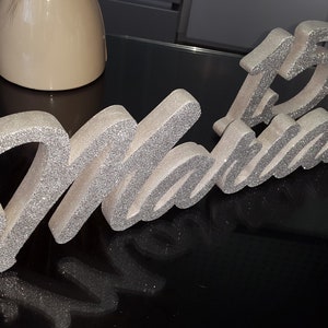 Sweet 15, Sweet 16, Name Sign in Board, Custom Name Silver Glitter ...