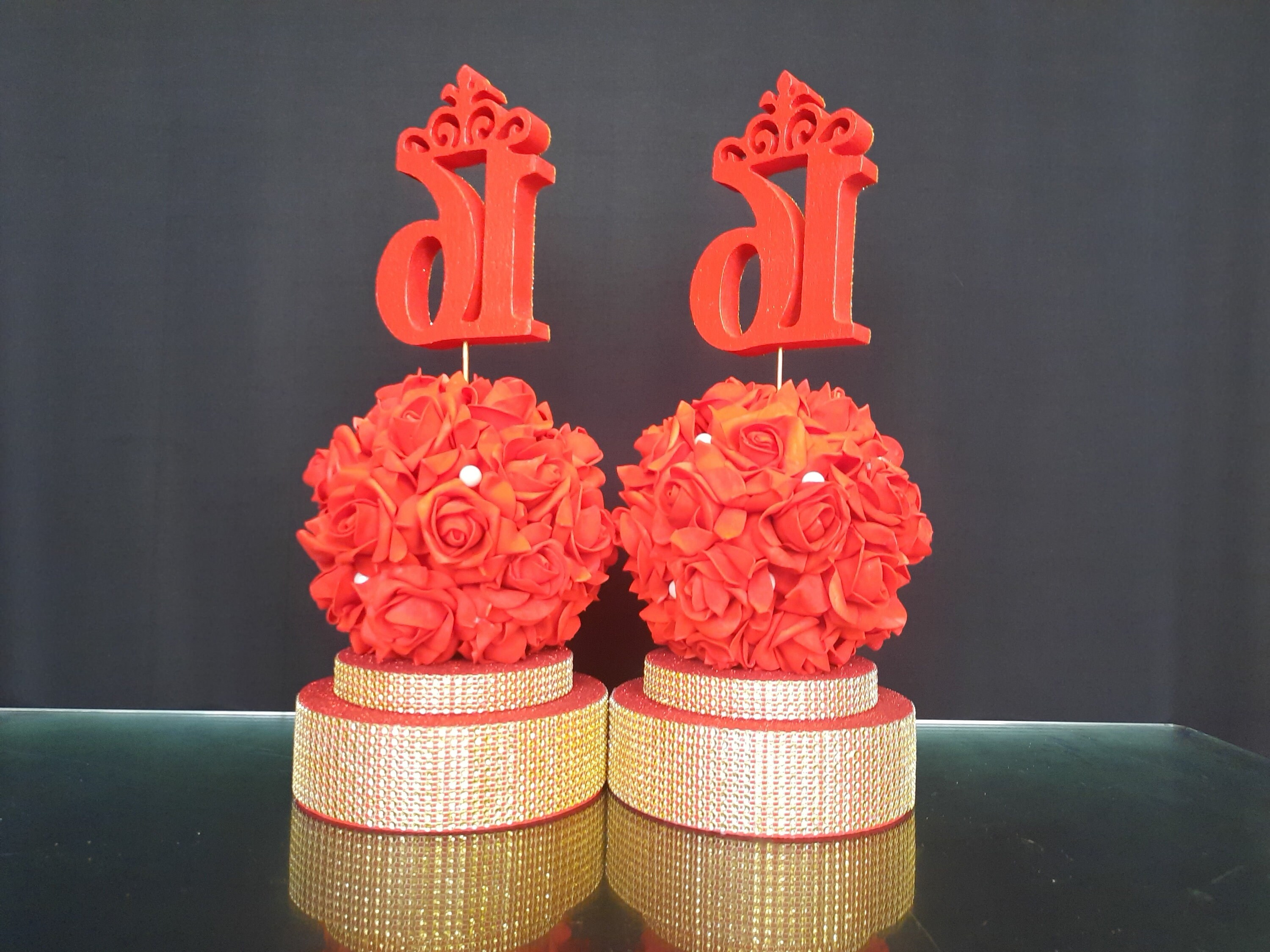 Centerpiece Ball of Red Roses on Stand Sweet 16central - Etsy