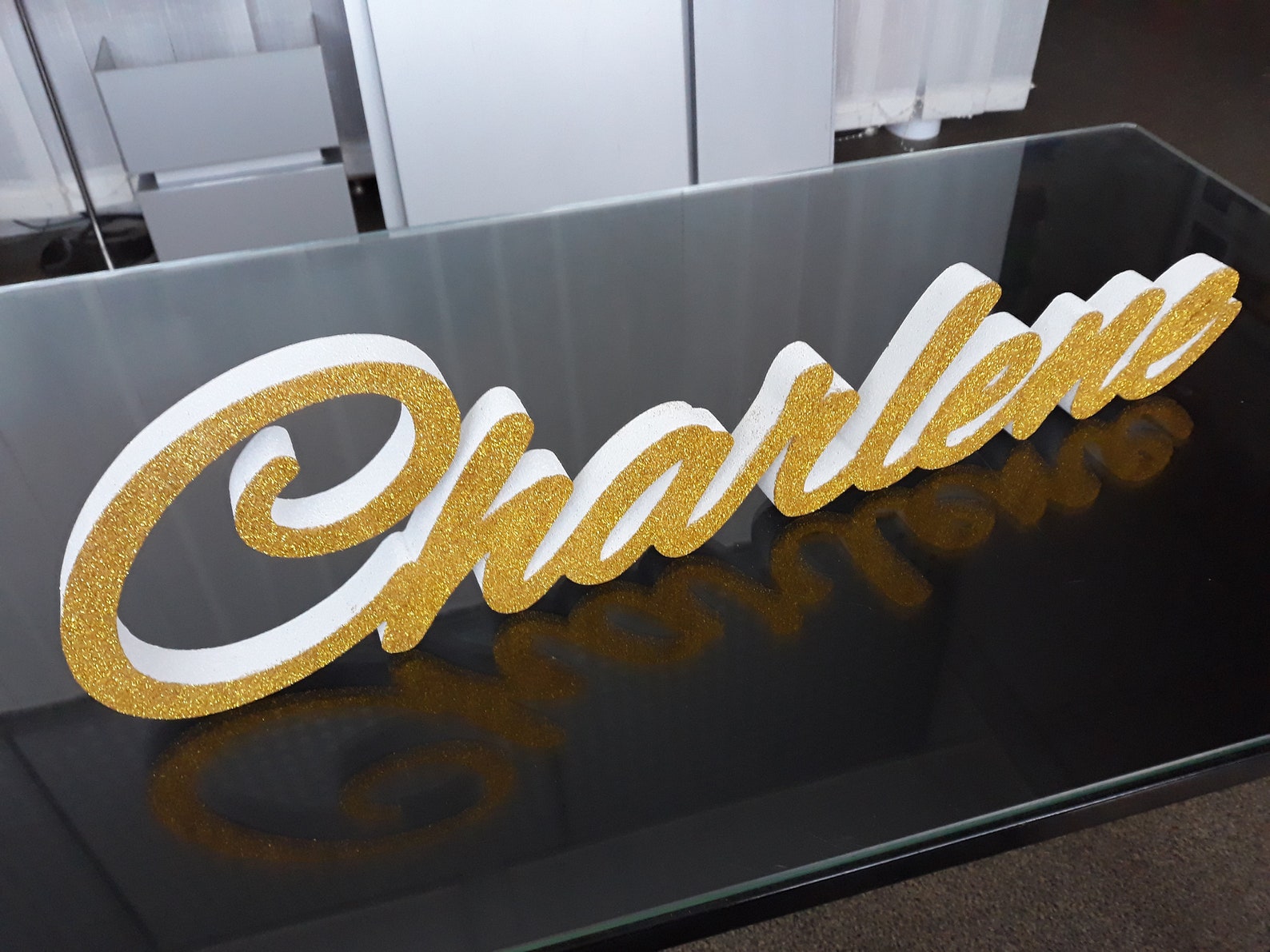 White Color Custom Name 3D Charlene Gold Glitterfoam Letters - Etsy